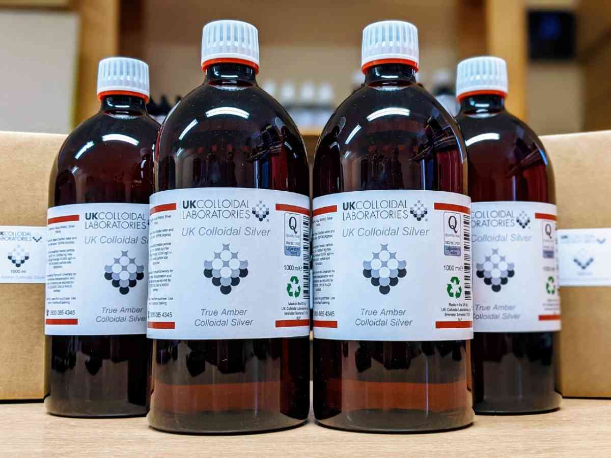4 x 1000ml Plastic Amber Colloidal Silver - 4 Pack Special - UK ...